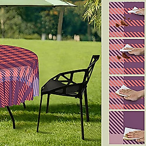 Checkered Pattern round outdoor tablecloth,Round Tablecloth with Umbrella Hole and Zipper for Patio Garden,Waterproof Spill-Proof,for Patio Garden Tabletop Decor(72" Round,Lavender Orange Purple)