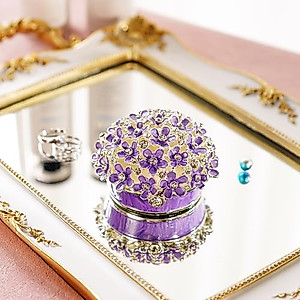 YU FENG 3inch Hinged Trinket Boxes Crystal Jeweled Enameled Purple Forget Me Not Flower Butterfly Trinket Jewelry Box for Women Girls