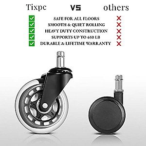 Office Chair Caster Wheels, Set of 5, Heavy Duty Chair Wheels for Hardwood, Carpet - Office Chair Wheels Replacement to Replace Office Chair Mats