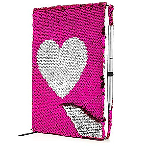 Twerp Sequin Journal for Girls - Includes Gem-top Pen | Reversible Sequin Heart Diary | Perfect Notebook for Girls
