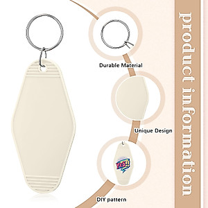 Pinkunn 24 Pcs Vintage Motel Keychain Blank DIY Heat Transfer Keychains Bulk Sublimation Plastic Hotel Backpack Key Tags(Beige)