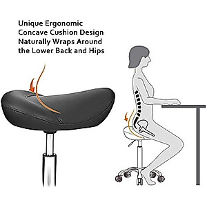 Saddle Stool Rolling Chair Hydraulic Adjustable with Wheels for Office Home Salon Spa Studio (Black)