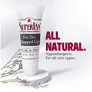 Organic Lanolin Lip Balm For Dry, Cracked, Chapped Lips By Superlan- Natural Lip Moisturizer With Ultra-Pure Medical Grade Lanolin & Jojoba Oil- Kosher Chapstick for Men Women & Children, 0.35oz (10g)