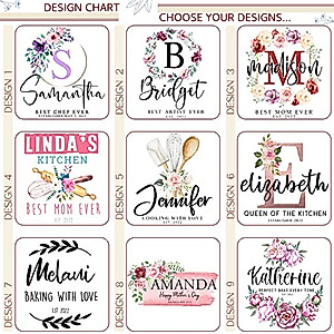 Personalized White Kitchen Apron Gifts for Women - 9 Cute Designs w/Name Text - Custom Bbq Grilling Cooking Aprons for Chef w/Pocket - Customized Floral Kitchen Apron Gift for Girl - Barbecue Apron C1
