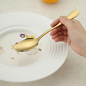 ReaNea Gold Dinner Spoons 12 Pieces, Stainless Steel Titanium Gold Plating Table Spoon, Soup Spoons, Use for Home, Restaurant, Wedding, Parties, Events, Christmax