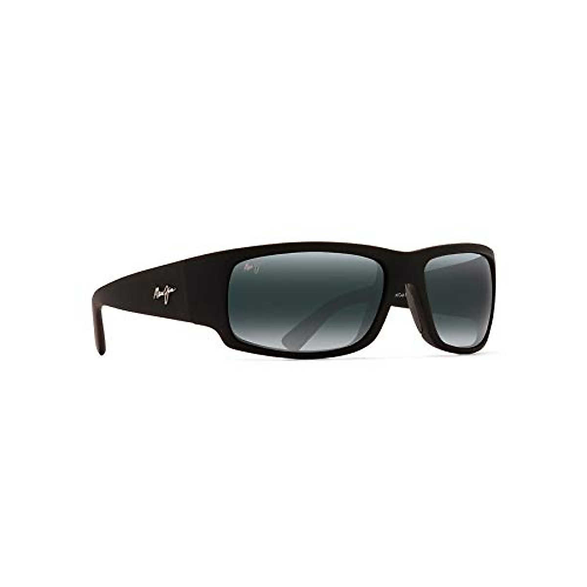 Maui Jim Men's and Women's World Cup Polarized Wrap Sunglasses, Matte Black Rubber/Neutral Grey, Large