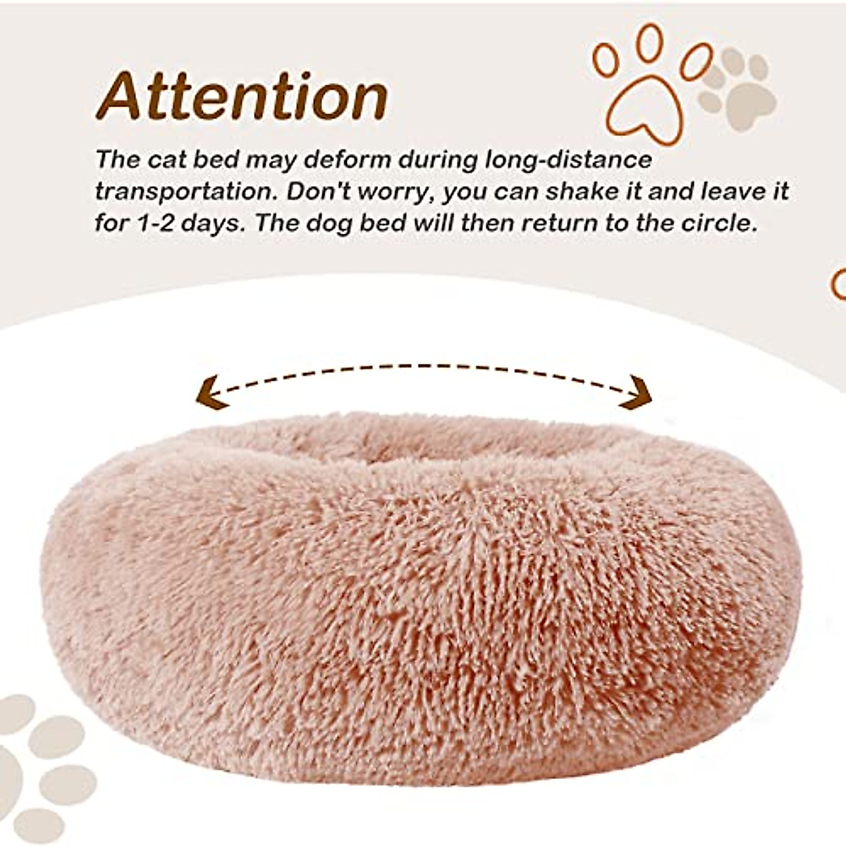 CAPSCEOLL Warm and Calming Dog Bed Washable Dog Bed Round Donut Dog Bed Soft Fluffy 23 Inches Anti-Anxiety Bed for Small Medium Dogs and Cats,Skin Pink