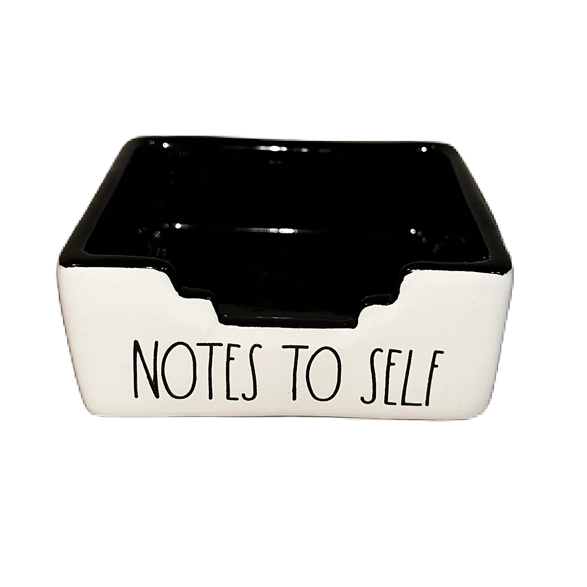 Rae Dunn NOTE TO SELF Post it Holder - Black inside - Ceramic - Office desk organizer