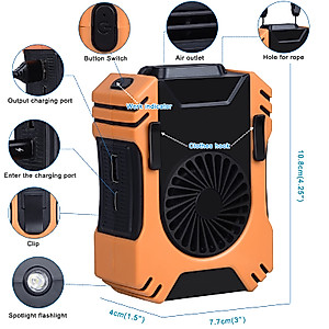 Cadrim Waist Fan, Portable Personal Fan, USB Mini Necklace Fan, Rechargeable Battery Operated Fan, 8000RPM Strong Airflow for Outdoor Camping with LED SOS Function