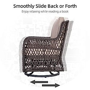 GAOMON 3 Pieces Outdoor Wicker Swivel Rocker Patio Set with Premium Fabric Cushions, 360° Swivel Rocker Patio Chairs Set of 2 and Matching End Table for Backyard, Garden, Yard, Balcony (Beige)