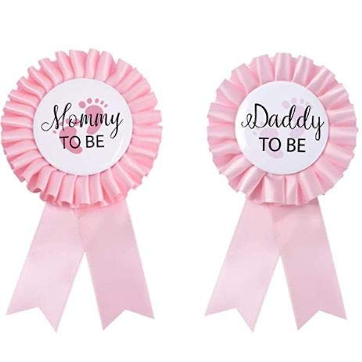 CoolerthingsDG, Daddy to be & Mom to be Tinplate Badge Pin - Baby Shower Button New Dad Gifts Gender Reveals Party Baby Girl Pink Rosette Button Baby Celebration ( Pink) White