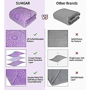 SUMGAR Lavender Throw Blankets Purple Thick Soft Fleece Blanket for Women Girls Bed Couch,Mandala Tufted Boho Fuzzy Warm Double Sided Flannel Blankets with Waterproof Inner Layer,Twin Size 60"x80"