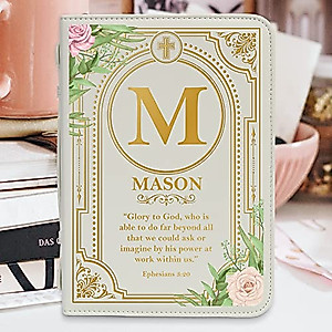 10x7 Inch Personalized Bible Cover – Create Your Own Design, Custom Bible Cover and Carrying Case with Handle – Leatherette Book Covers and Bible Case for Women - White (Design 4)