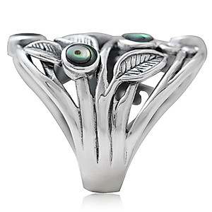 Silvershake Abalone Paua Shell 925 Sterling Silver Filigree Leaf Ring Size 9