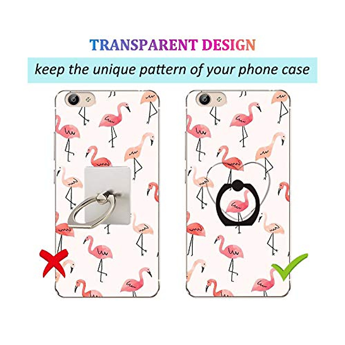 lenoup Transparent Heart Cell Phone Ring Holder Kickstand,360 Rotation Clear Heart Cell Phone Finger Ring Grip Stand for Phones,Pad