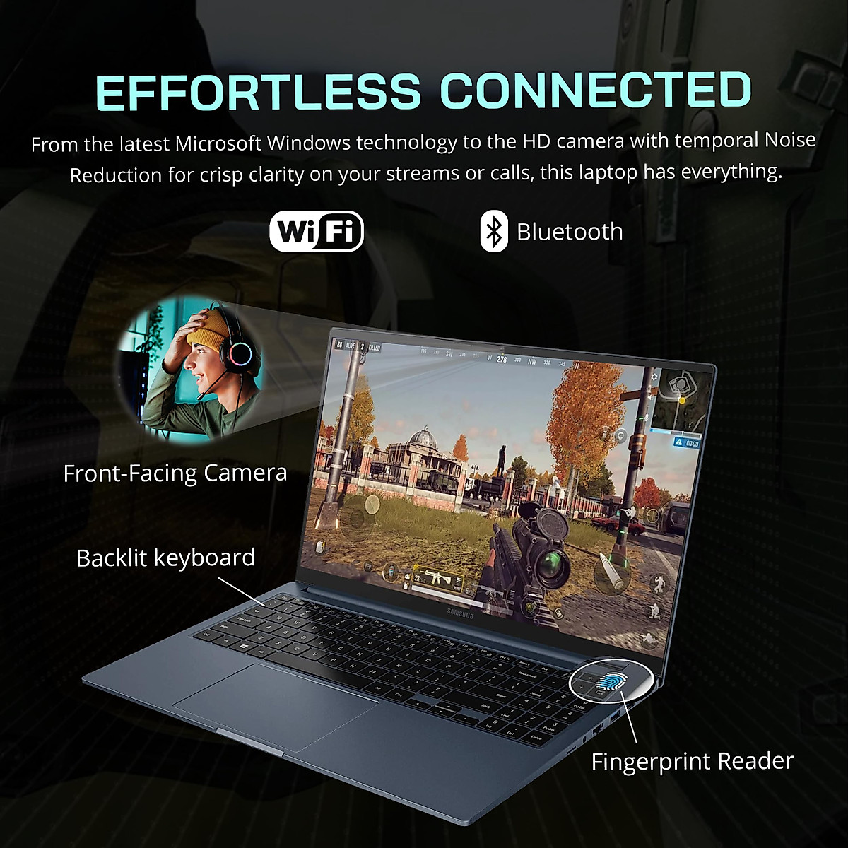 SAMSUNG Galaxy Book Odyssey 15.6" FHD Laptop, Intel Core i7-11600H, 16GB RAM, 512GB PCIe SSD, NVIDIA GeForce RTX 3050 Ti, 720P HD Webcam, Mystic Black, Win 11 Pro, 32GB Hotface USB Card