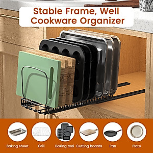 Housolution 1 Pack Pull Out Baking Tray and Cookie Sheet Organizer, Slide Out Cutting Board Organizer Rack with 10 Adjustable Dividers, Sliding Bakeware Muffin Tin Storage Organizer for Cabinet