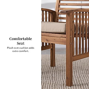 Walker Edison Rendezvous Modern 2 Piece Solid Acacia Wood Slat Back Outdoor Dining Chairs, Set of 2, Brown