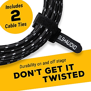 GLS Audio Instrument Cable - Amp Cord for Bass & Electric Guitar - Straight to Right Angle 1/4 Inch Instrument Cable - Black/Grey Braided Tweed, 10ft