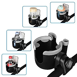 Accmor Stroller Cup Holder with Phone Holder, Bike Cup Holder, Cup Holder for Uppababy Stroller, 2-in-1 Universal Cup Phone Holder for Stroller, Bike, Wheelchair, Walker, Scooter, Mix Grey