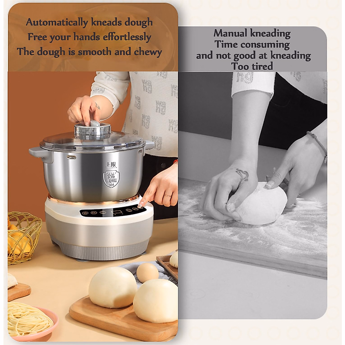 EEYZD Dough Maker with Ferment Function, Stainless Steel Professional Dough Mixer with Microcomputer Timing&Face-Up Touch Panel, Large Capacity,Grey,5L