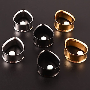 Atomhole 2PCS Teardrop Opal Ear Plugs Tunnels Hypoallergenic Ear Gauges 316 Stainless Steel Ear Expander for Stretchered Earrings Piercing Body Jewelry