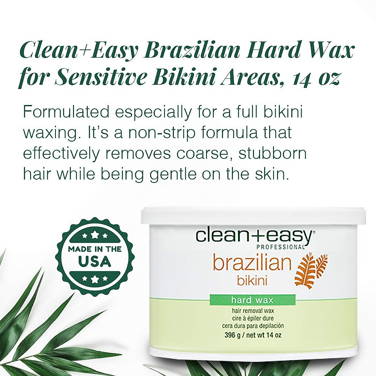 Clean + Easy Brazilian Hard Wax, Full Body Hair Removal For All Skin Types, 14 oz