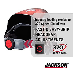 Jackson Safety Premium Auto Darkening Welding Helmet 4/5-13 Shade Range, 1/1/1/1 Optical Clarity, 1/25,000 sec. Response Time, 370 Speed Dial Headgear, Freedom Graphics, Red/White/Blue, 47103
