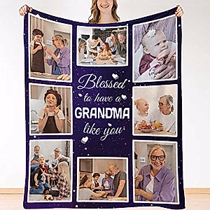 HUGLAZY Mothers Day Customized Blankets with Photos for Grandma Custom Personalized Picture Blanket Throw Birthday Gifts for Grandma Nana Gigi Grandmother from Granddaughter Grandson Grandkids