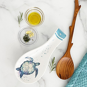 Large Spoon Holder - Sea Turtle Spoon Rest - Nautical, Ocean Beach Decor - Utensil Holder/Ceramic Spoon Holder for Kitchen - Great Kitchen Gift for Men, Women, Friends, or Birthdays