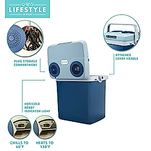 Lifestyle by Focus Electric Travel Cooler/Warmer Portable Camping Cooler Hard Cooler Ice Chest for Car, Home, Beach, Fishing, Camping, Party (Blue) - 34 Quart, Holds 48 cans