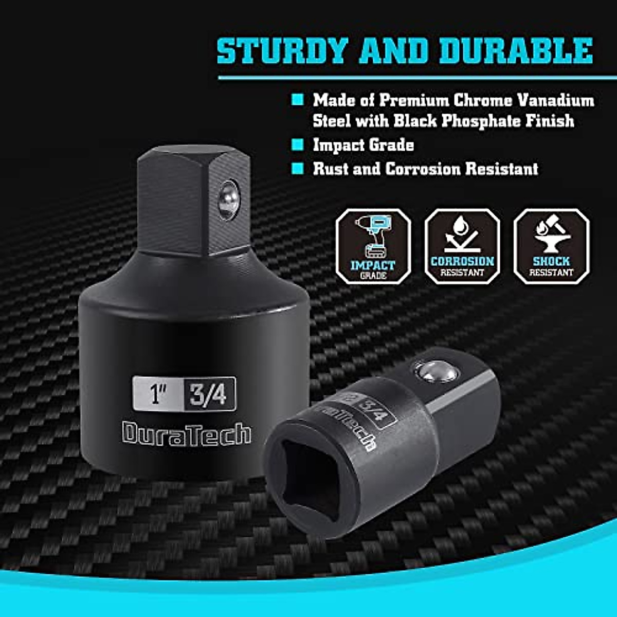 DURATECH 8-Piece Impact Socket Adapter and Reducer Set, 1/4", 3/8", 1/2" and 3/4" Drive Socket Adapter with Storage Case, Square Drive, Premium CR-V Steel Made