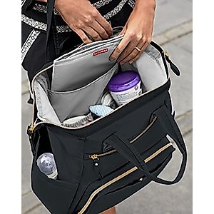 Skip Hop Diaper Bag Backpack: Mainframe Large Capacity Wide Open Structure with Changing Pad & Stroller Attachement, Black with Gold Trim
