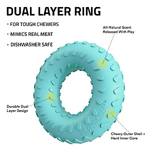 Playology Dual Layer Ring Toy for Large to X-Large Dogs 50lbs & up | Engaging All-Natural Peanut Butter Scented Durable Dog Chew Toy for Power Chewers | Easy to Clean, Interactive & Non-Toxic
