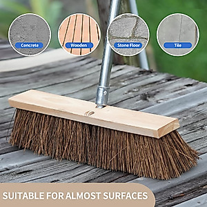 NICOFPHY 18" Push Broom Outdoor Heavy Duty - 65" Long Handle Large Wide Shop Broom, Commercial Stiff Palmyra Bristle Outside Broom Brush for Sweeping Concrete Floor, Garage, Patio, Shop, Yard, Lawn