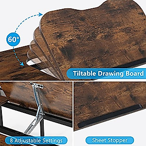 Tribesigns U- Shaped Desk with Bookshelf and Tilting Drawing Board, L Shaped Computer Desk Gaming Gamer Table Workstation Desk with 3 Desktop for Home Office (Rustic)