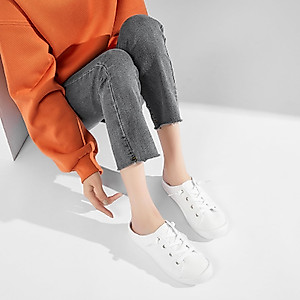 Womens Canvas Mule Sneakers,Memory Foam Backless Sneakers,Casual Slip on Shoes for Women(New White.US7)