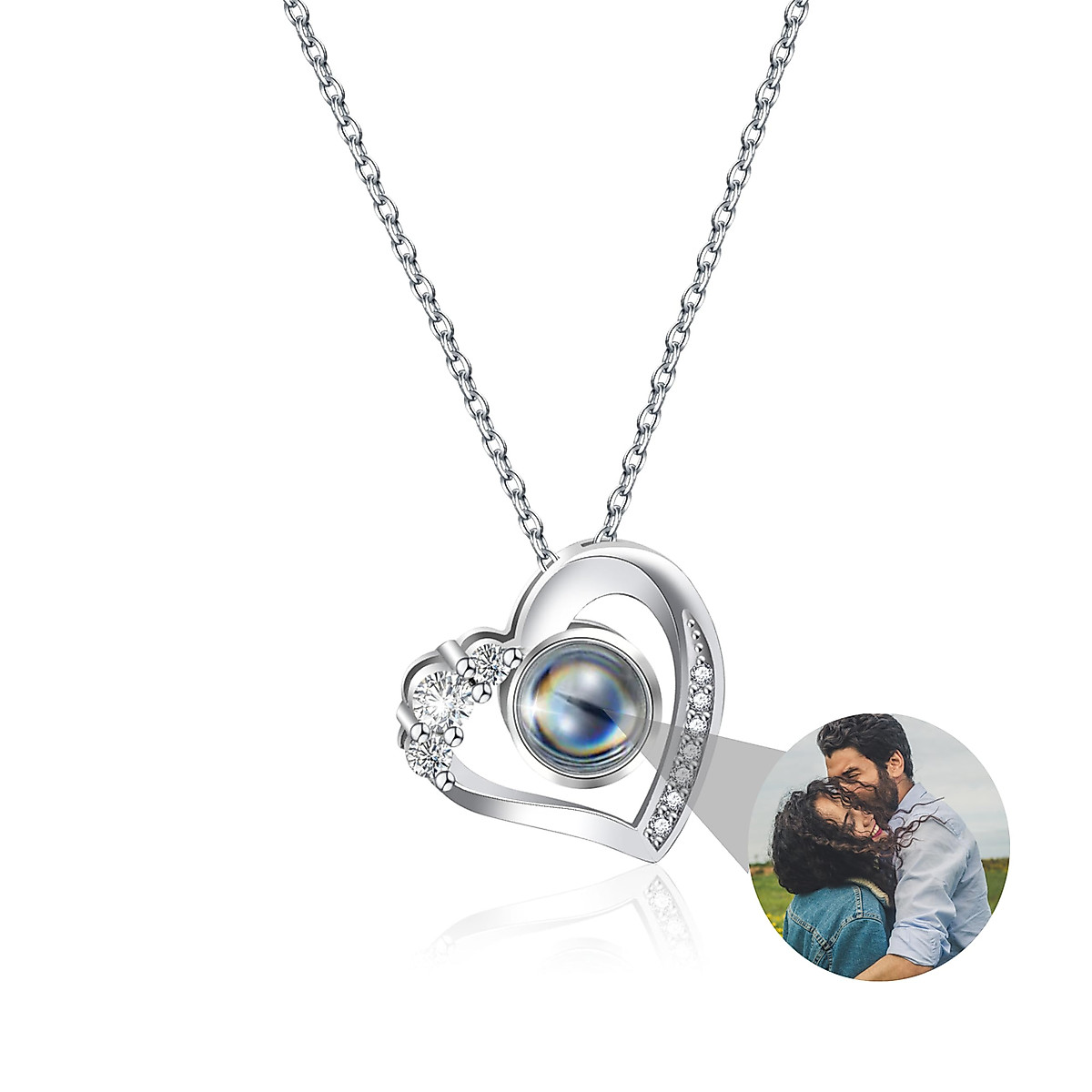 Custom Photo Necklace with Picture Inside, Personalized Heart Photo Necklace, I Love You Necklace 100 Languages Photo Pendant, Picture Projection Necklace for Girlfriend Wife Birthday Anniversary