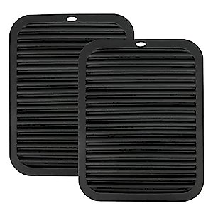 Ardanlingke 9" x 12" Silicone Trivets Mats, Heat Resistant Hot Pads for Kitchen Counter, Spoon Rest, Hot Pads, Large Coasters, Multi-Purpose Drying Trivet Mat (2 Pack, Black)
