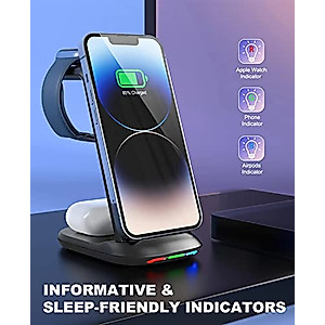 Wireless Charging Station,3 in 1 Fast Charger Stand Compatible with iPhone 14/13/12/11 Pro Max/X/Xs Max/8/8 Plus, iWatch Series ultra/8/7/6/5/SE/4/3/2, AirPods 3/2/pro/pro 2