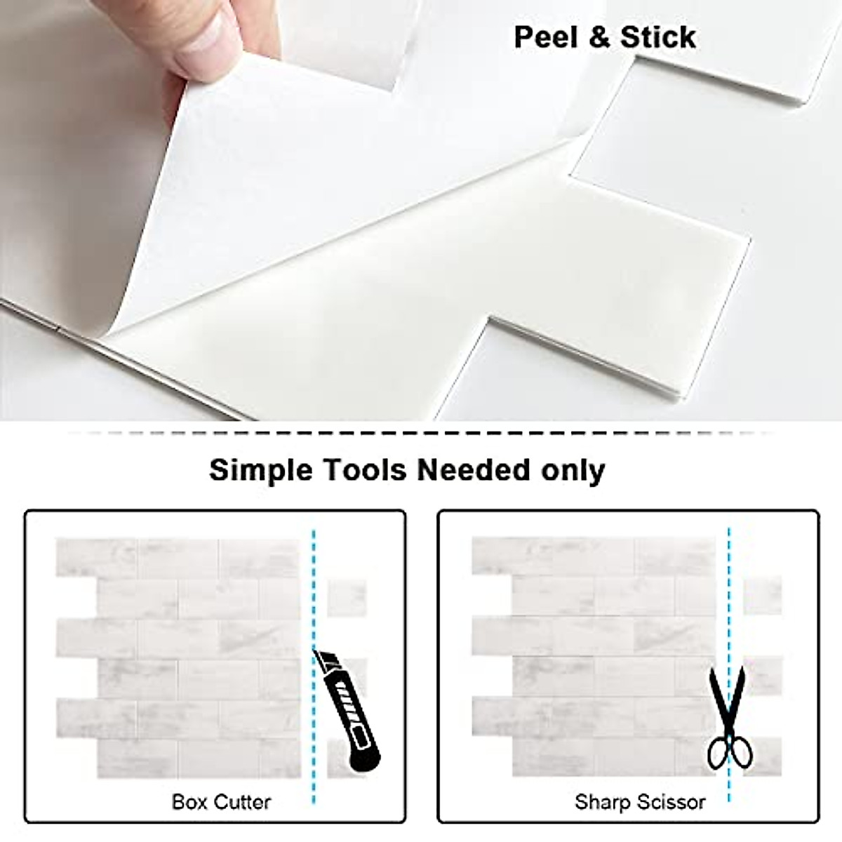 BeNice Stick on Subway Tiles Peel and Stick Backsplash, Adhesive Wall Tiles Peel and Stick Imitaiton Marble Tiles Stickers(5sheets,Rustic Gray)