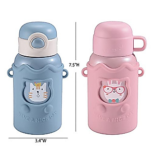 17 oz Kids Insulated Water Bottles with Sleeve - BPA Free Leakproof Sport stainless steel Motivational Water Bottle with Straw & Strap & Insulated Neoprene Holder Great Gift for Kids Women Men (Pink)