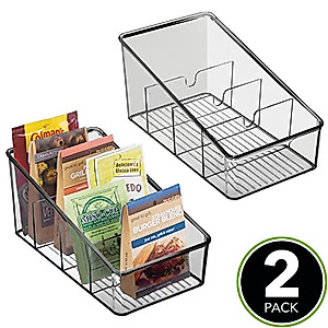 mDesign Plastic Food Packet Organizer Bin - Storage Station for Kitchen, Pantry - Holder for Spice Pouch, Dressing Mix, Sauce, Hot Chocolate, Tea, Sugar Packets, Ligne Collection, 2 Pack - Smoke Gray