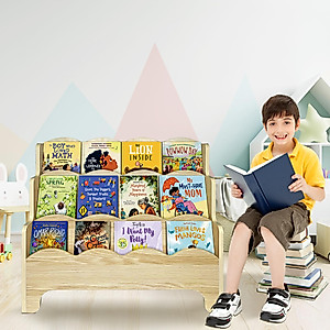 Royxen Montessori Bookshelf Scalloped Edges, Bookshelf for Kids 3-Tier, Kids Book Shelf for Kids Room, 29" W x 28" H (Burlywood, 29" W x 28" H)