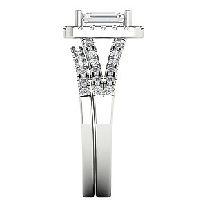 Clara Pucci 1.57ct Emerald Cut Genuine Zircon 14k White Gold Halo Solitaire W/Accents Wedding Bridal Engagement Set Ring Band Size 9