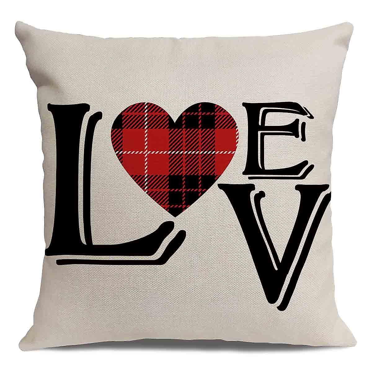 LITVACK Throw Pillow Cover Set of 4, 18 x 18 Inch Simple Red Lattice Lover Wedding Decoration Home Outdoor Decor Sofa Bedroom Balcony Garden Pillow Cover Cushion Cover