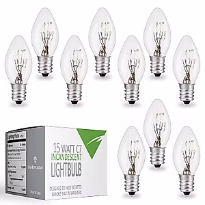Bulbmaster 15 Watts C7 Replacement Light Bulbs for Scentsy Plug-in Warmers and Wax Diffusers, Candelabra E12 Base Pack of 10