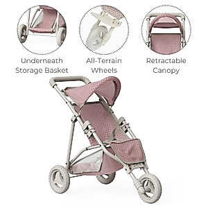 Olivia's Little World Doll Jogging-Style Stroller with Canopy, Storage Underneath, Pink and Cream and Gray