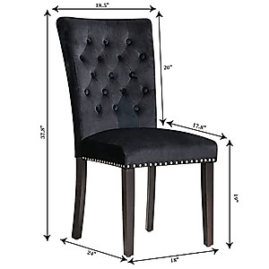 Restworld Velvet Fabric Dining Chair Set of 2 with Button & Nailhead Decoration, Tufted Upholstered Chair for Bedroom & Dining Room, Modern Luxury Style Solid Wood Legs (Black)