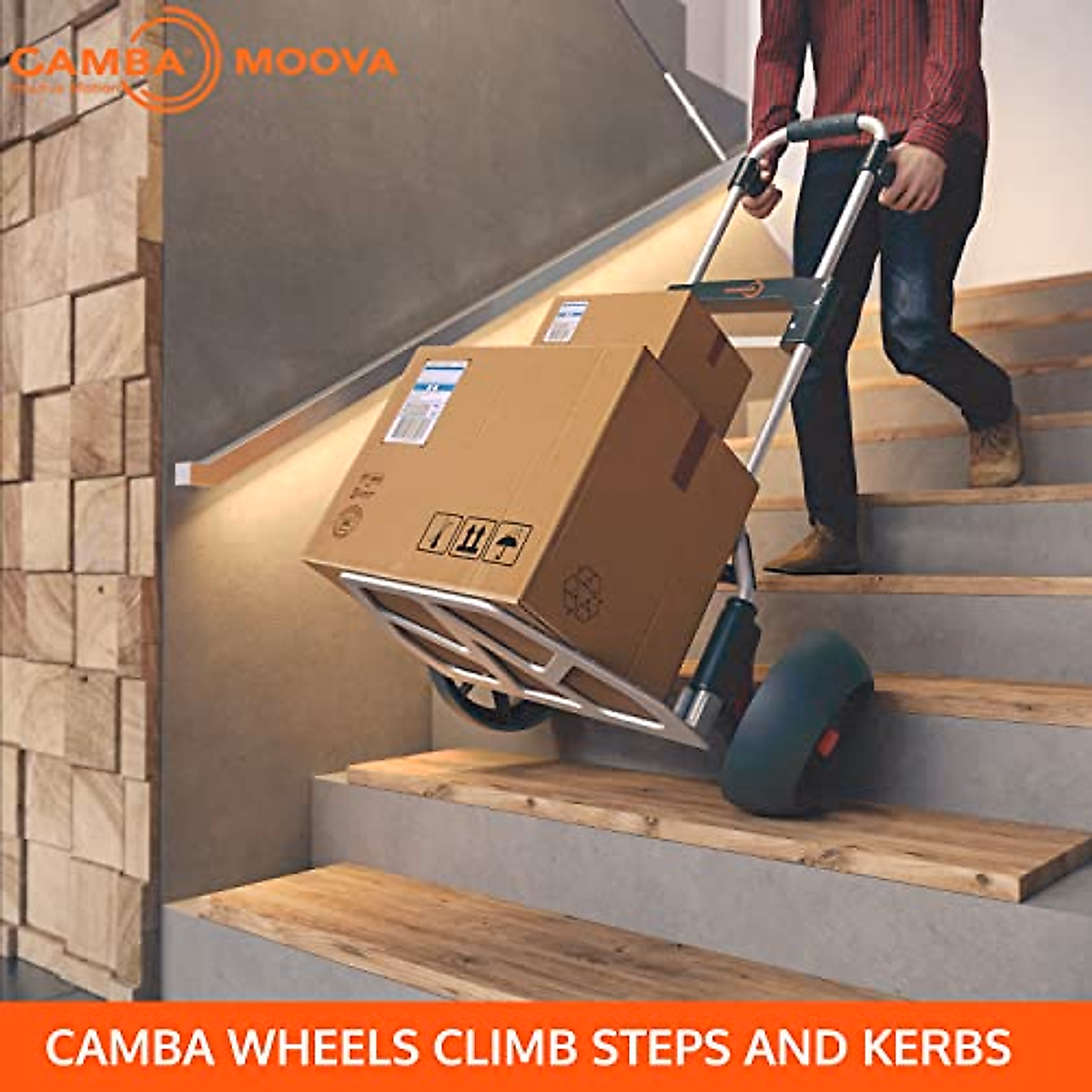 CAMBA Moova Hand Truck; Folding Cart and Dolly; Stair Climbing Wheel Technology; Heavy Duty 220lbs Load Capacity